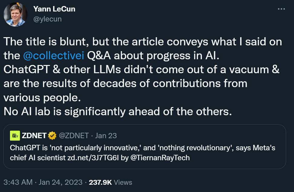 Yann LeCun：ChatGPT缺乏创新，没什么革命性；网友：早点离开Meta做出点突破吧_老虎社区_美港股上老虎 - 老虎社区